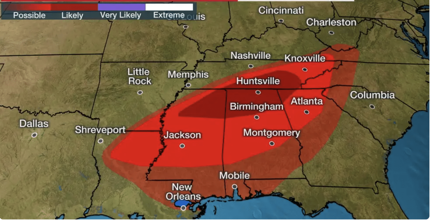 Developing Dangerous Storms Producing Tornadoes Rip Through The South